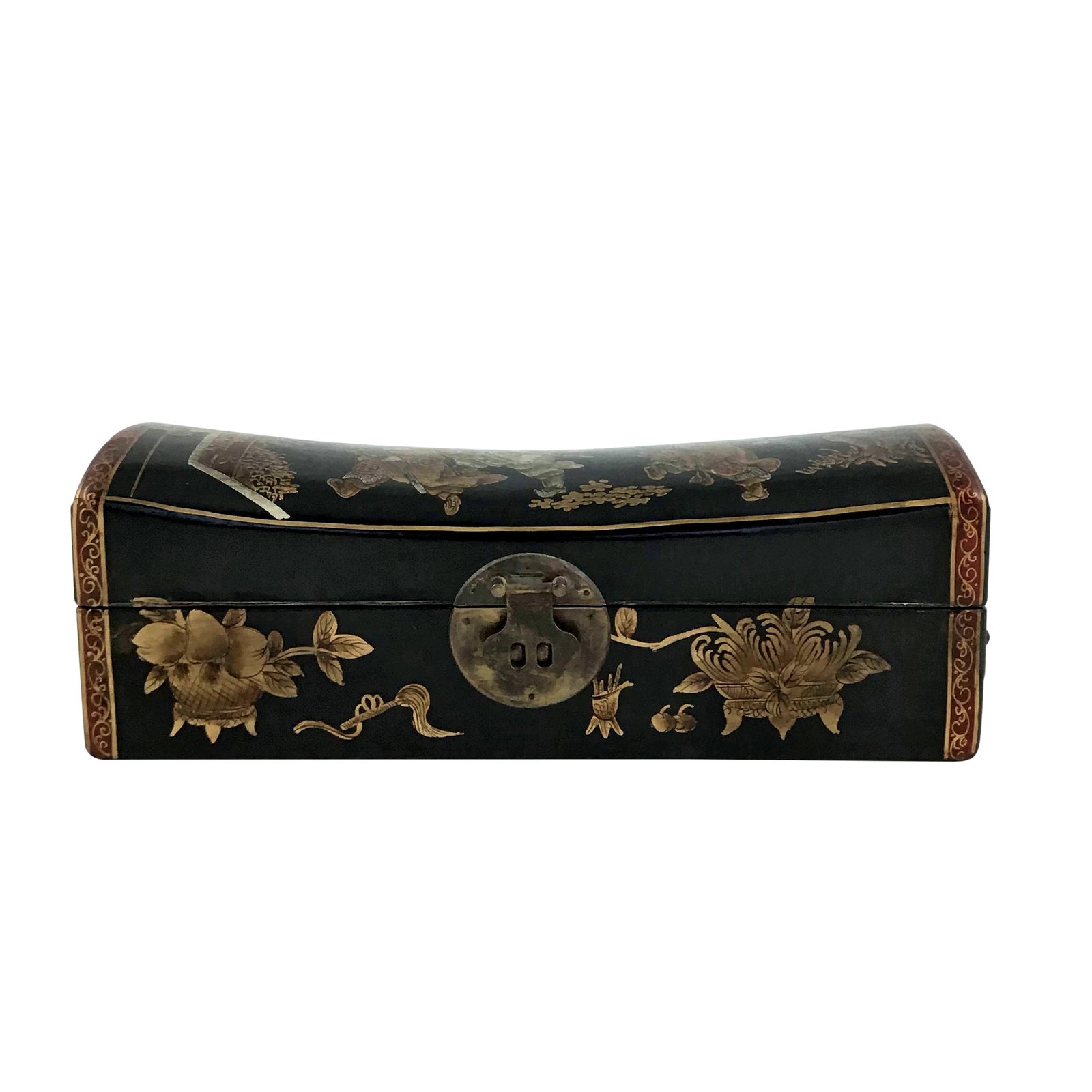 1910s Chinese Leather Money Box Pillow | Chairish