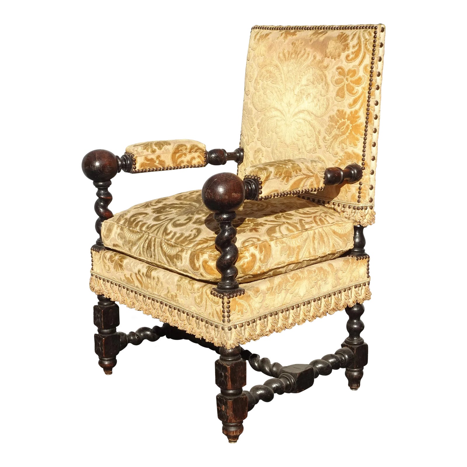 Antique Louis XIV Renaissance Ornate Gold Chair Down Cushion & Ball ...