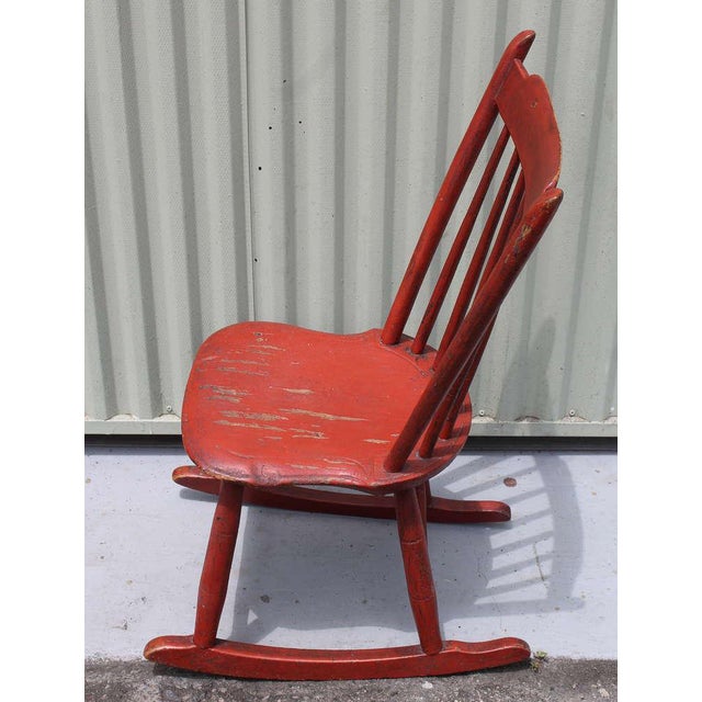 19th Century Original Salmon Painted Windsor Rocking Chair | Chairish