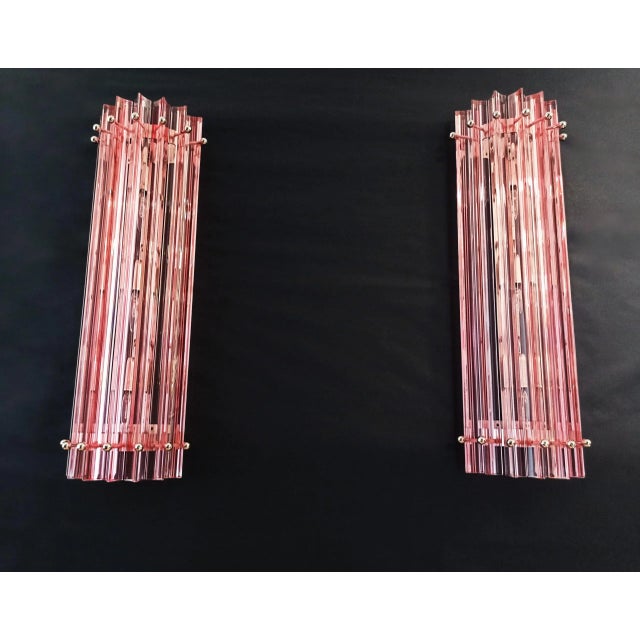 Murano Pink Triedri Column Mariangela Model Wall Sconces - Set of 3 ...