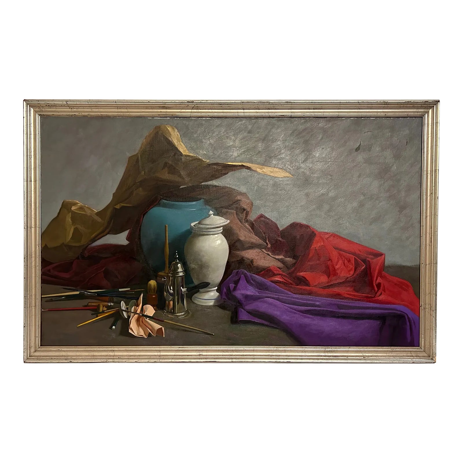 Mid 20th Century Mid-Century Still Life Painting in Silver Leaf Frame ...