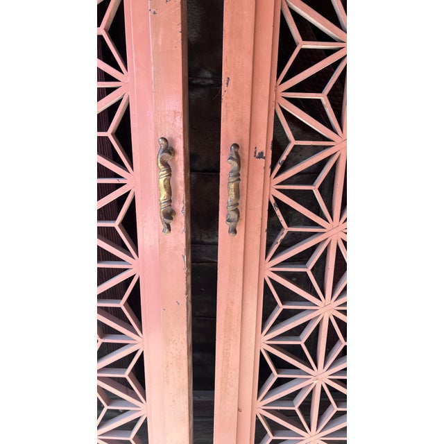 Pair of 1950's Japanese Kumiko Architecture Technique Wood Panel Doors ...