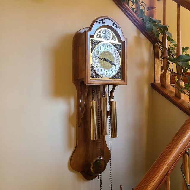 1980s Friesian Tail-Style Hanging Grandfather Wall Clock | Chairish