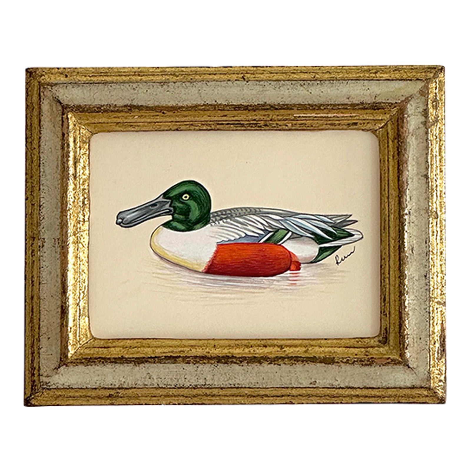 Original Hand-Painted Mallard Miniature Painting in a Vintage Frame ...