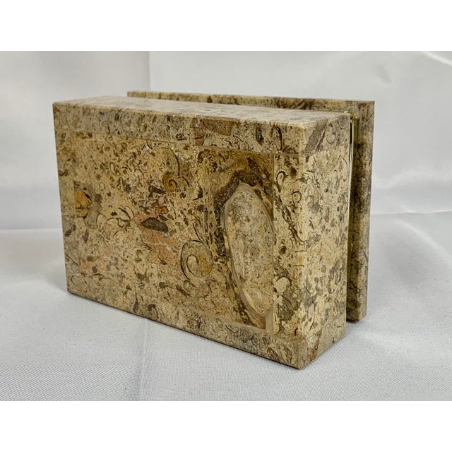 A Hinged Beige Rectangular Stone Box With Silvered Frame | Chairish