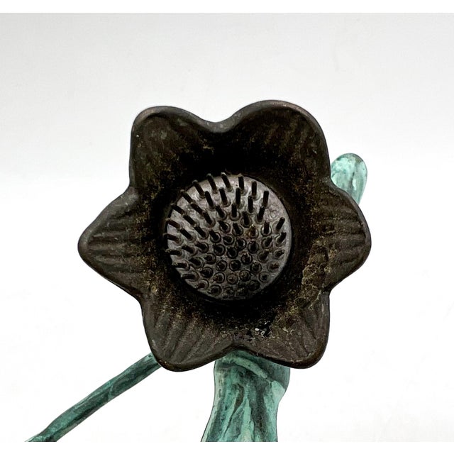 Vintage Verdigris Brass Birds on Bamboo Figurine and Flower Frog by ...