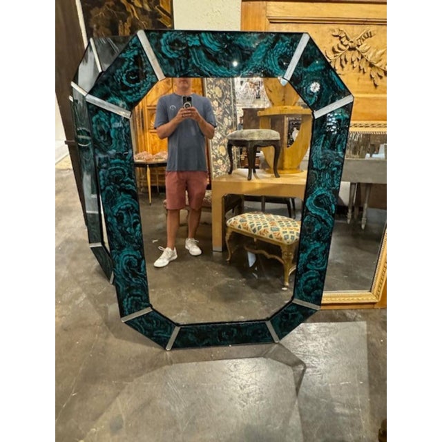 Octagonal Reverse Painted Malachite Mirror | Chairish