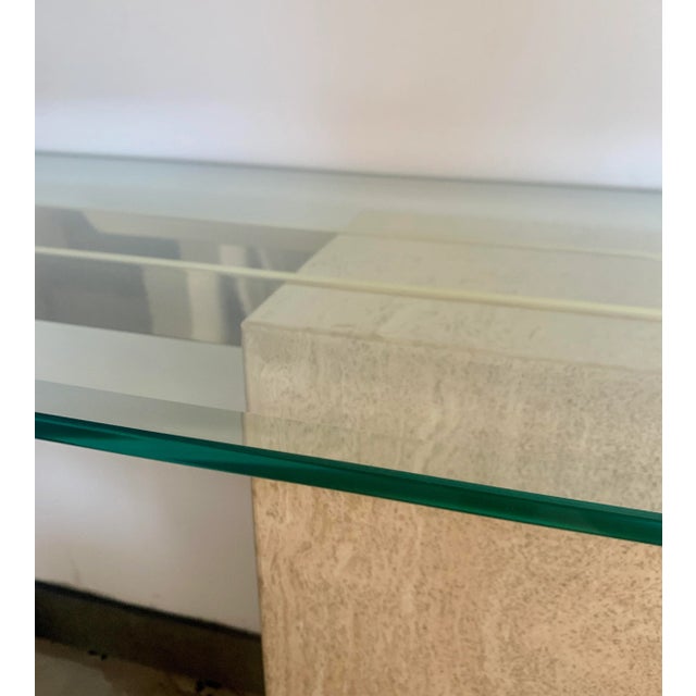 Italian Travertine Glass Brass Console Table | Chairish