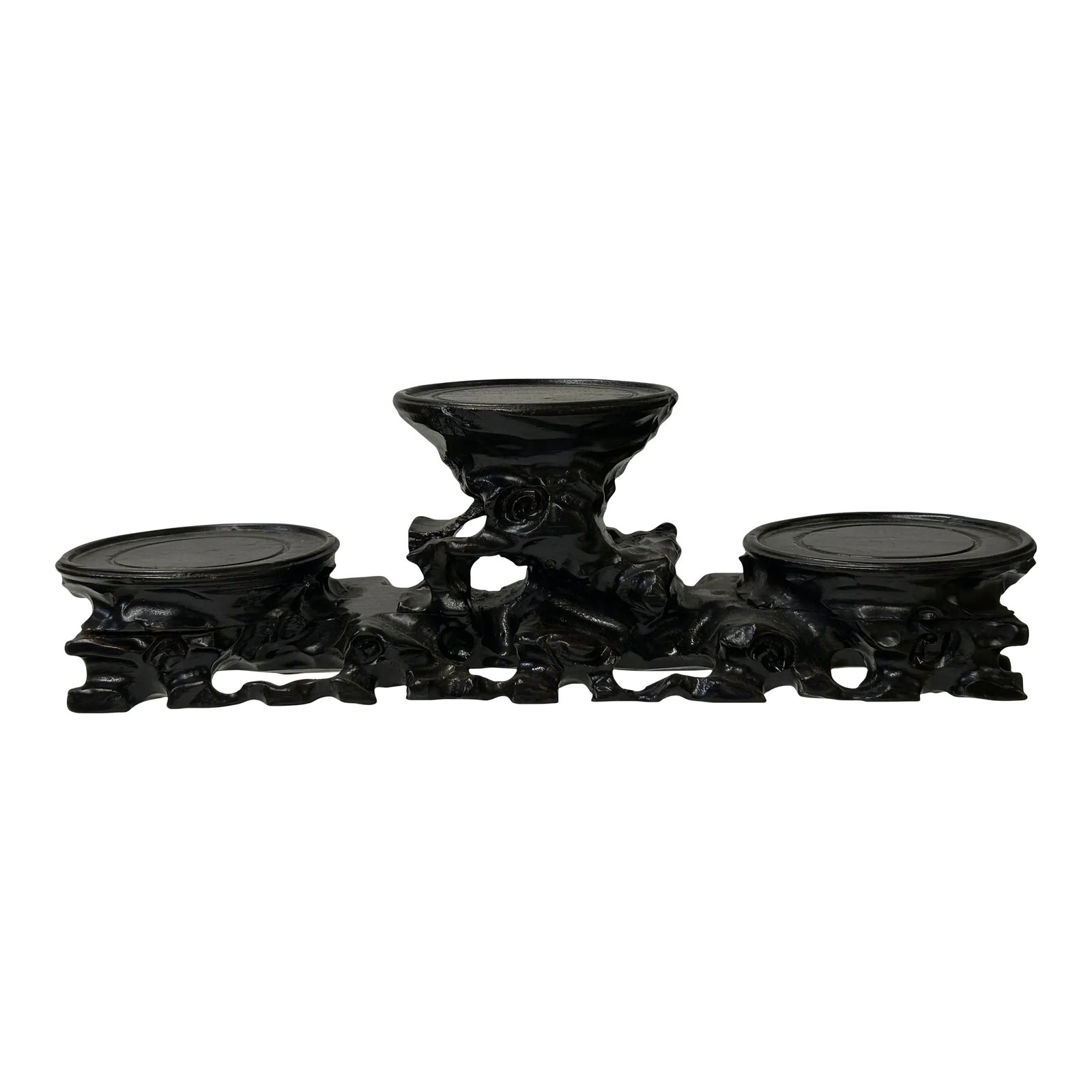 3.25" Dark Brown Wood Carving Step Shape Table Top Stand Riser | Chairish