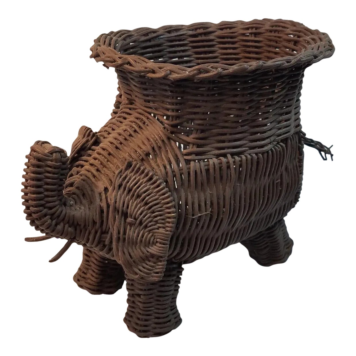 1970s Vintage Rattan Wicker Elephant Planter | Chairish