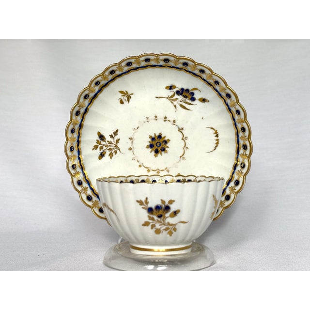 Antique Caughley Fluted Tea Bowl/Cup and Saucer, Cobalt and Gold ...