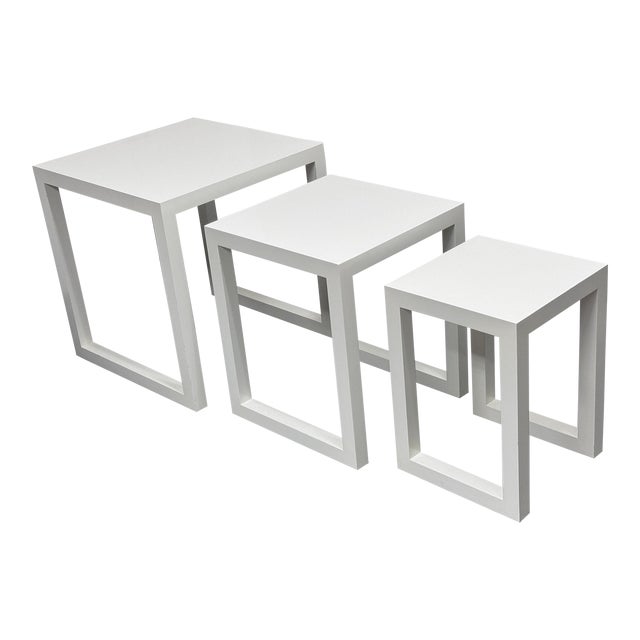 White Lacquer Open Frame Nesting Tables, Set of Three | Chairish