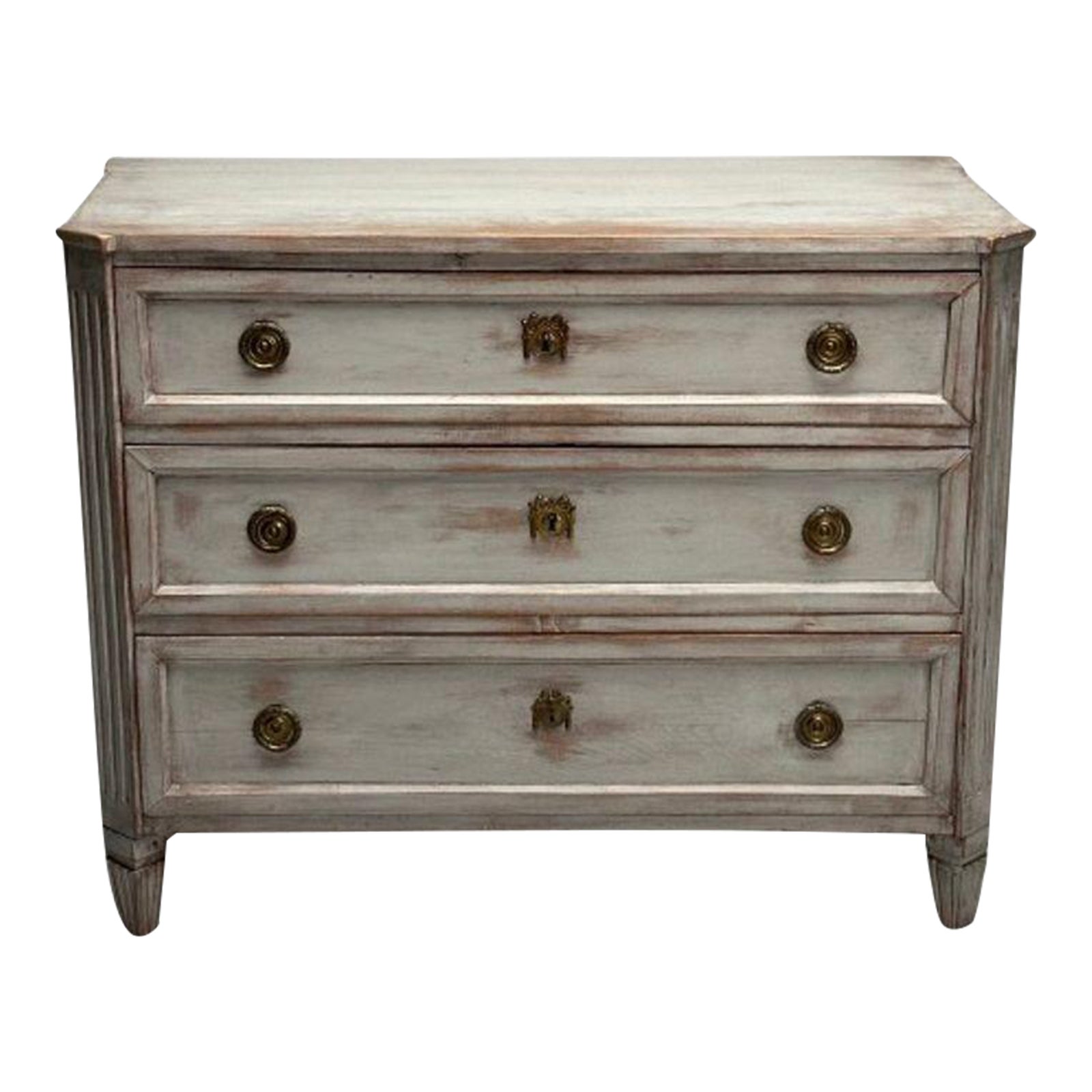 Gustavian, Swedish Commode, Gray Paint Distressed, Brass, Sweden, 1800s ...