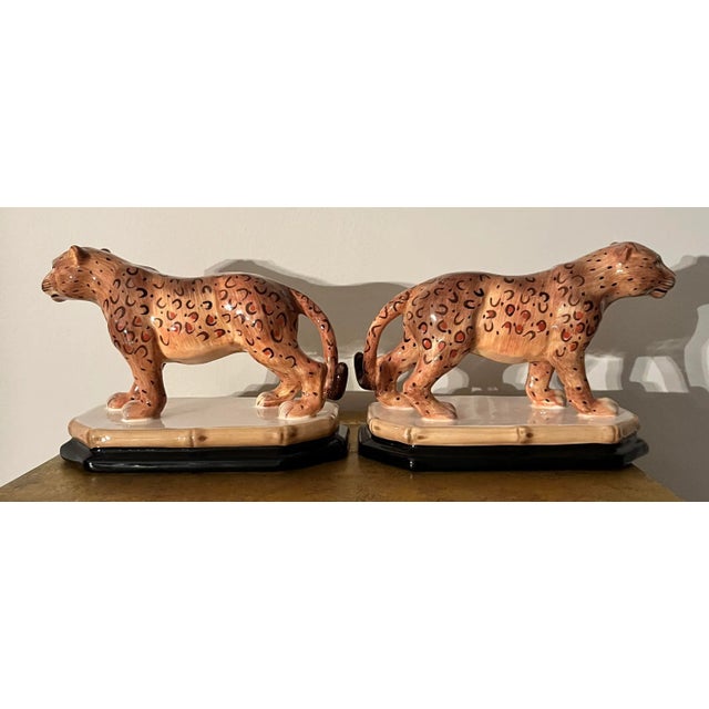 1990s Raymond Waites Empire Ceramic Leopard or Cheetah Bookend Figurine ...