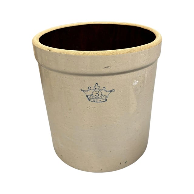 Vintage Robinson Ransbottom 3 Gallon Stoneware Blue Crown Crock | Chairish