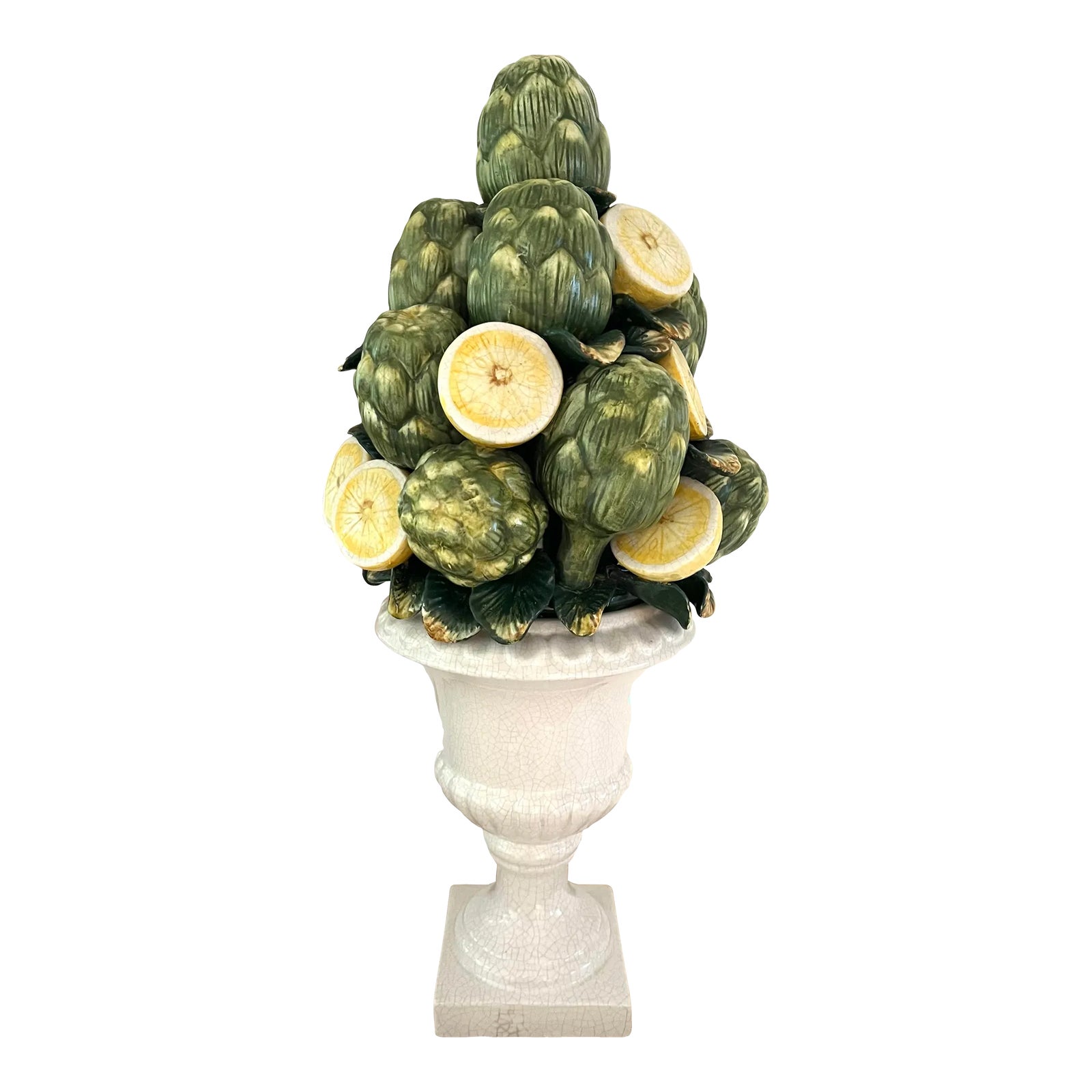 Ceramic Sculptural Artichoke and Lemon Topiary Fruit Basket | Chairish