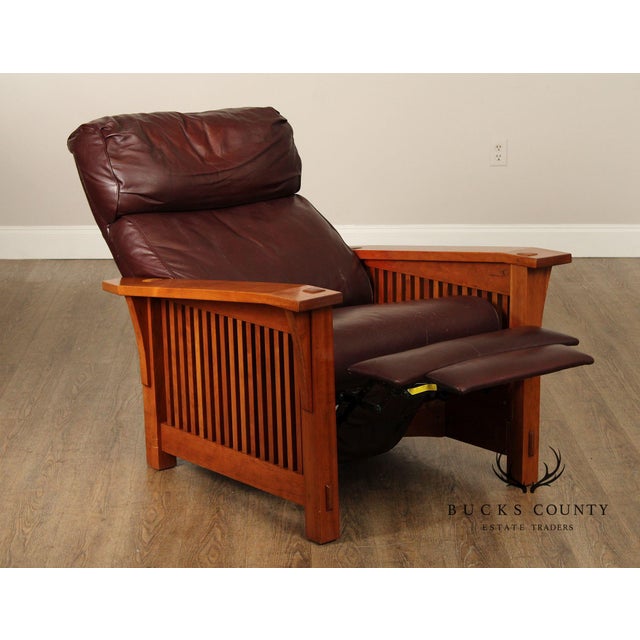 Stickley Mission Collection Cherry and Leather Spindle Morris Recliner ...