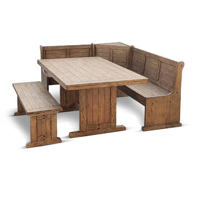 Rustic Breakfast Nook Set With Corner and Side Benches - Set of 3 ...