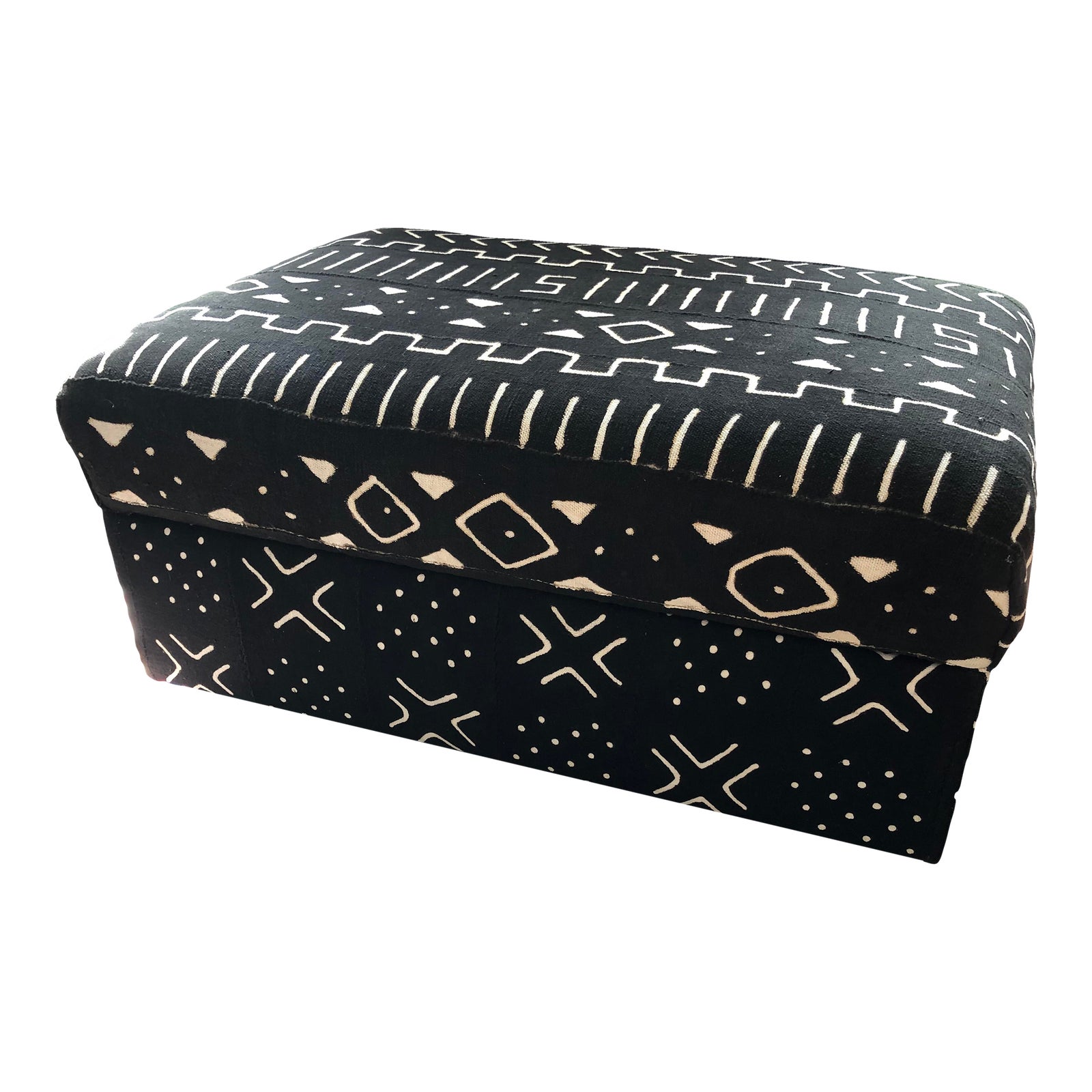 Mitchell Gold Storage Ottoman Covered in Tribal Mud Cloth | Chairish