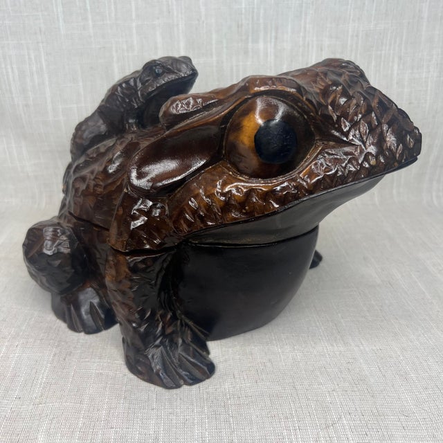 1980s Vintage Korean Large Hand Carved Wooden Frog Cigarette Box Meiji ...
