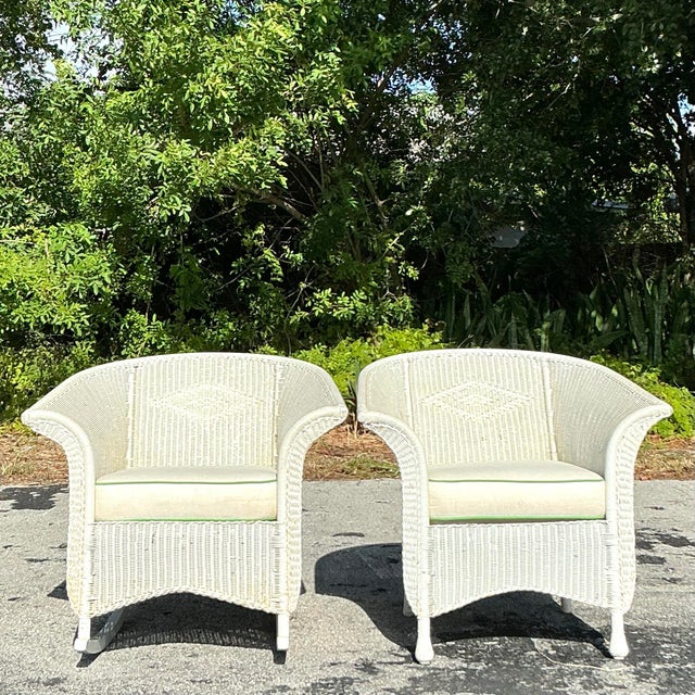 Vintage Coastal Diamond Weave Rattan Rocker and Lounge Chairs- a Pair ...