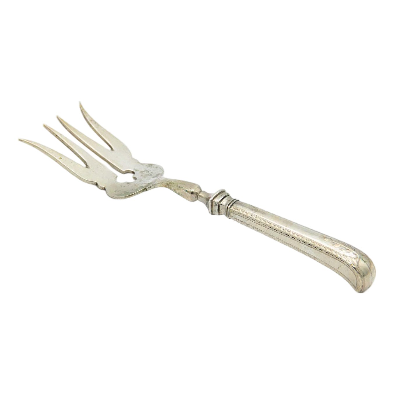 Silver Fish Serving Fork with Strips, Engraved Acanthus Leaf and Pistol ...