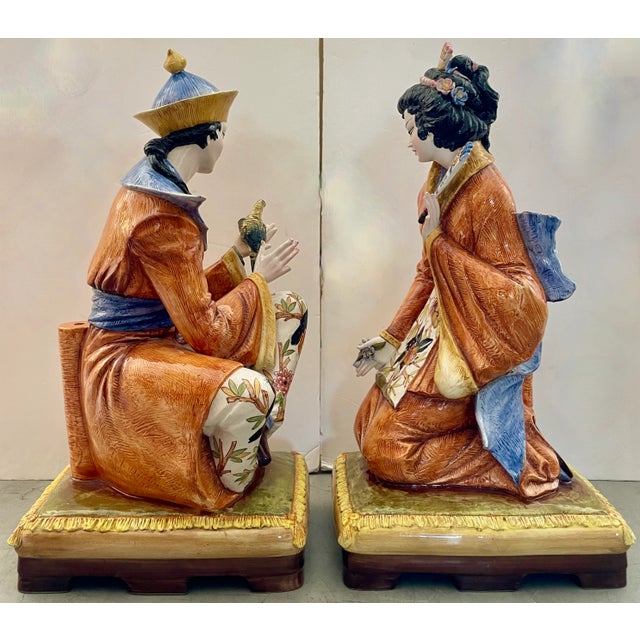 Set of 2 Domenico Poloniato Italian Large Glazed Ceramic Asian ...
