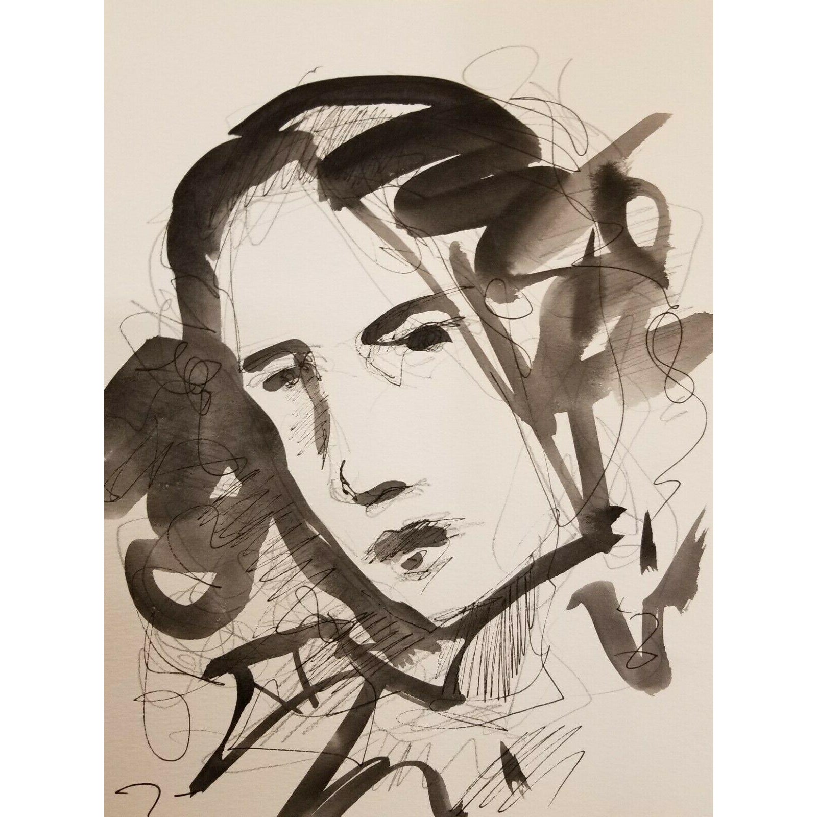 Jose Trujillo Original Portrait Face Black and White Watercolor ...