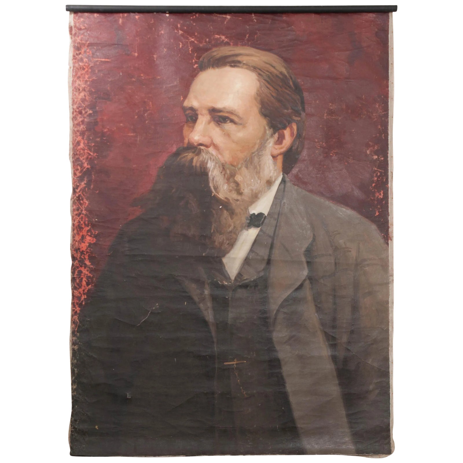 German 19th Century Large Portrait of Friedrich Engels on Canvas | Chairish