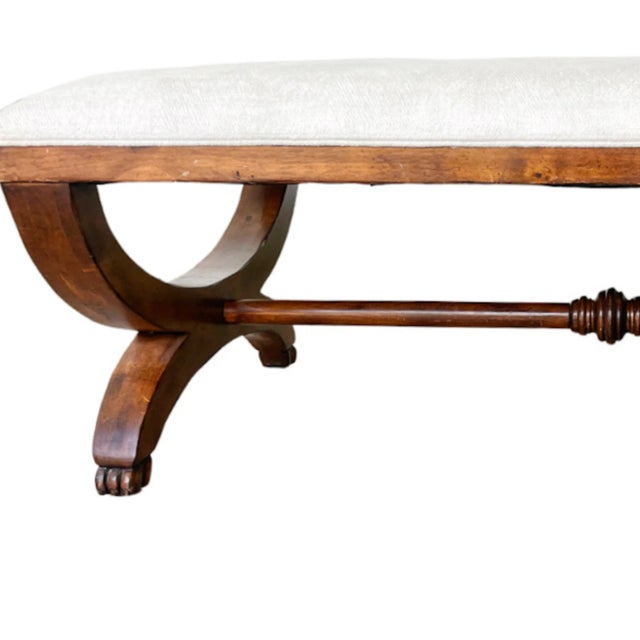 Chippendale Mahogany Upholstered Curule Bench With Paw Feet | Chairish