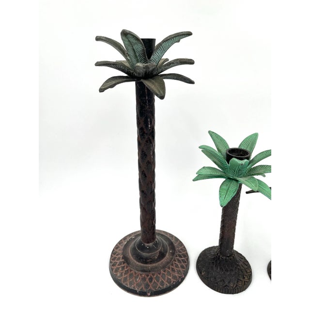 Vintage Mismatched Metal Palm Tree Candle Sticks / Candle Holders - Set ...
