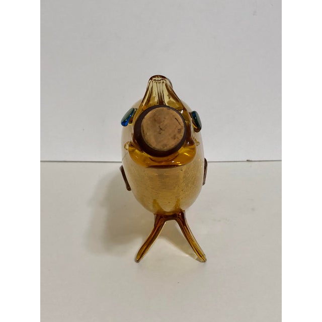 Vintage Blenko Hand Blown Amber Art Glass Fish Decanter, Italy | Chairish