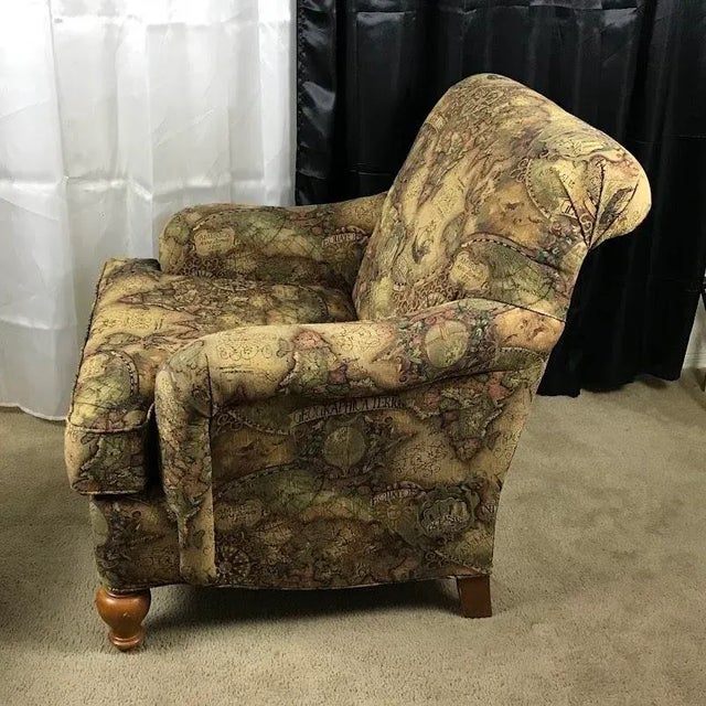 Late 20th Century Global World Map Tapestry Armchair With Matching ...