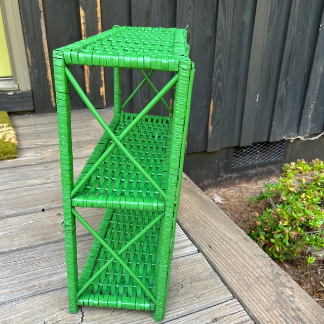 Green Painted Wicker Wall Shelf 2 | Chairish