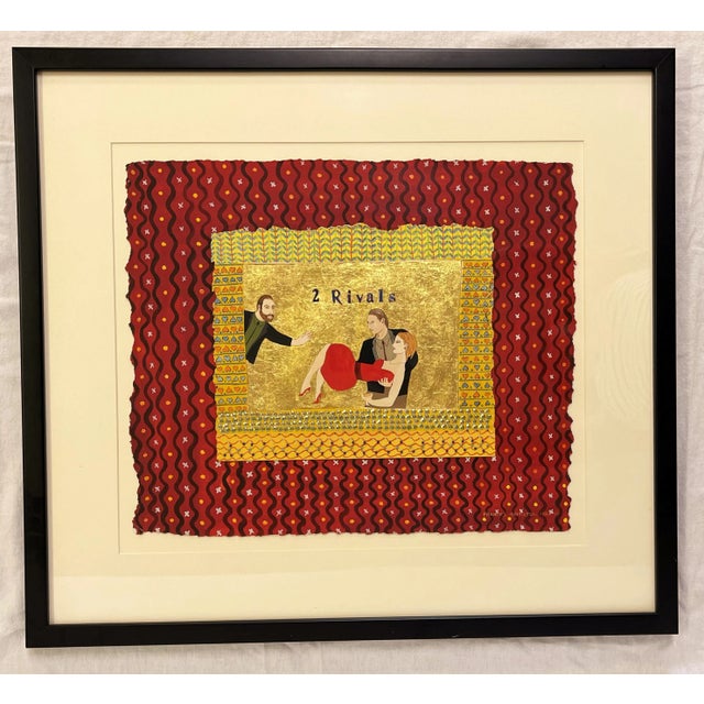 Original Francis Hamilton Gold Leaf Collage Art '2 Rivals' 1980 | Chairish