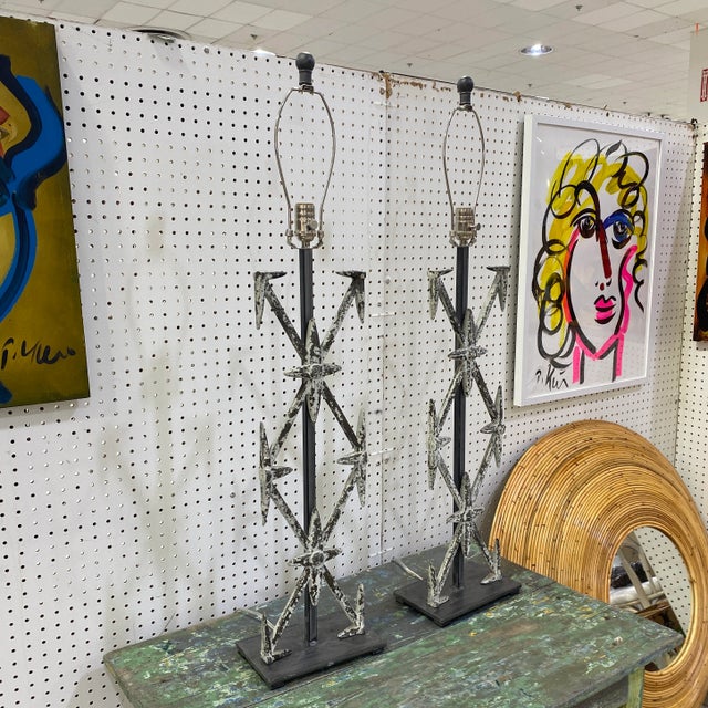 Pair of French Iron Starburst Table Lamps | Chairish