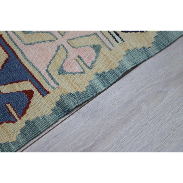 1970s Rustic Style Green Handmade Oushak Kilim Rug | Chairish