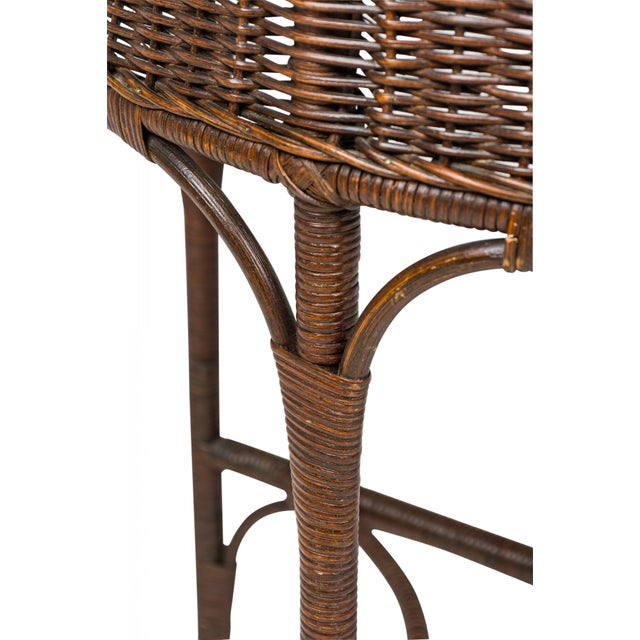 American Victorian Wicker and Oak Topped Demilune 3-Legged Console ...
