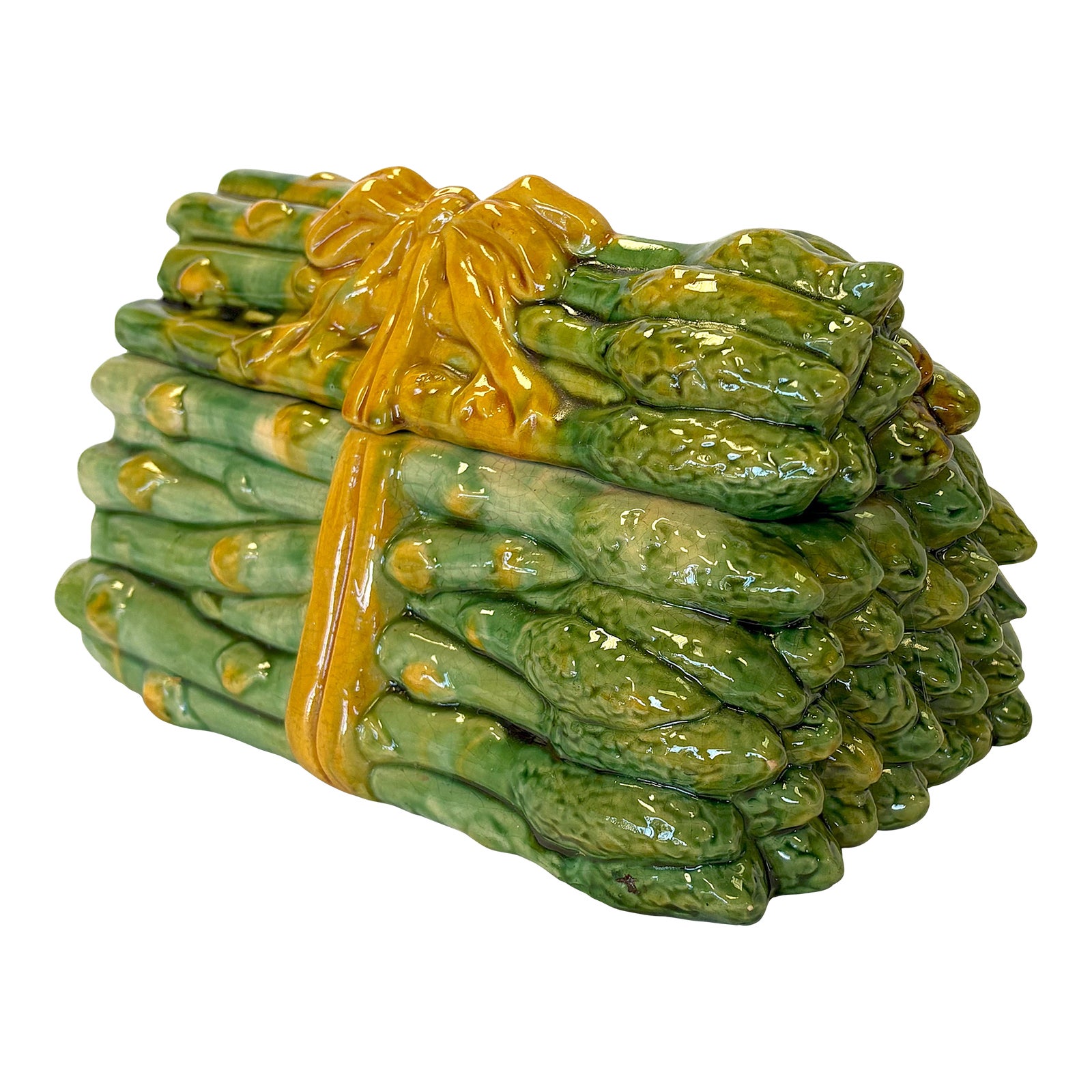 Vintage Italian Majolica Style Ceramic Asparagus Lidded Dish | Chairish