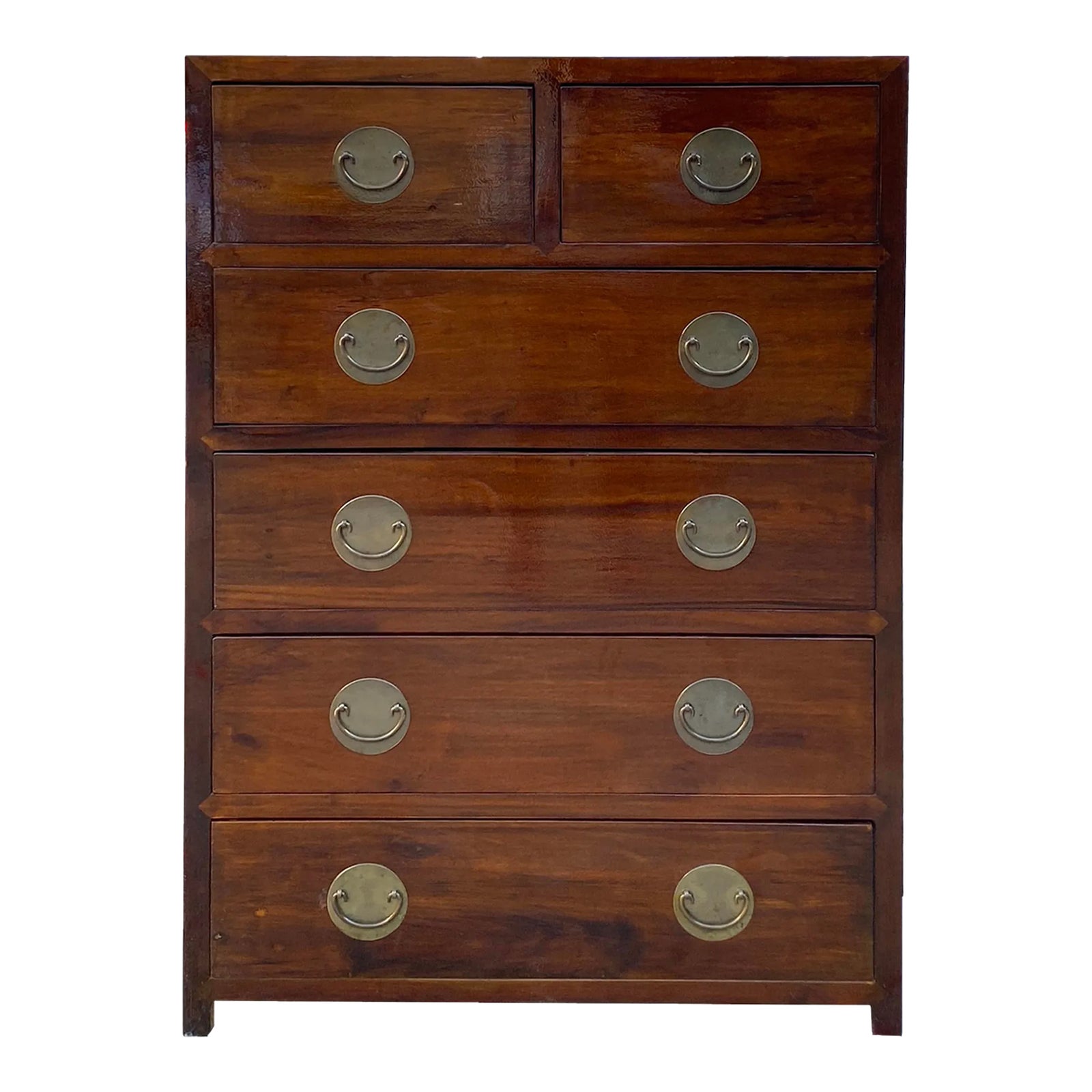 Chinese Oriental Medium Brown Moon Face Dresser Storage Cabinet | Chairish
