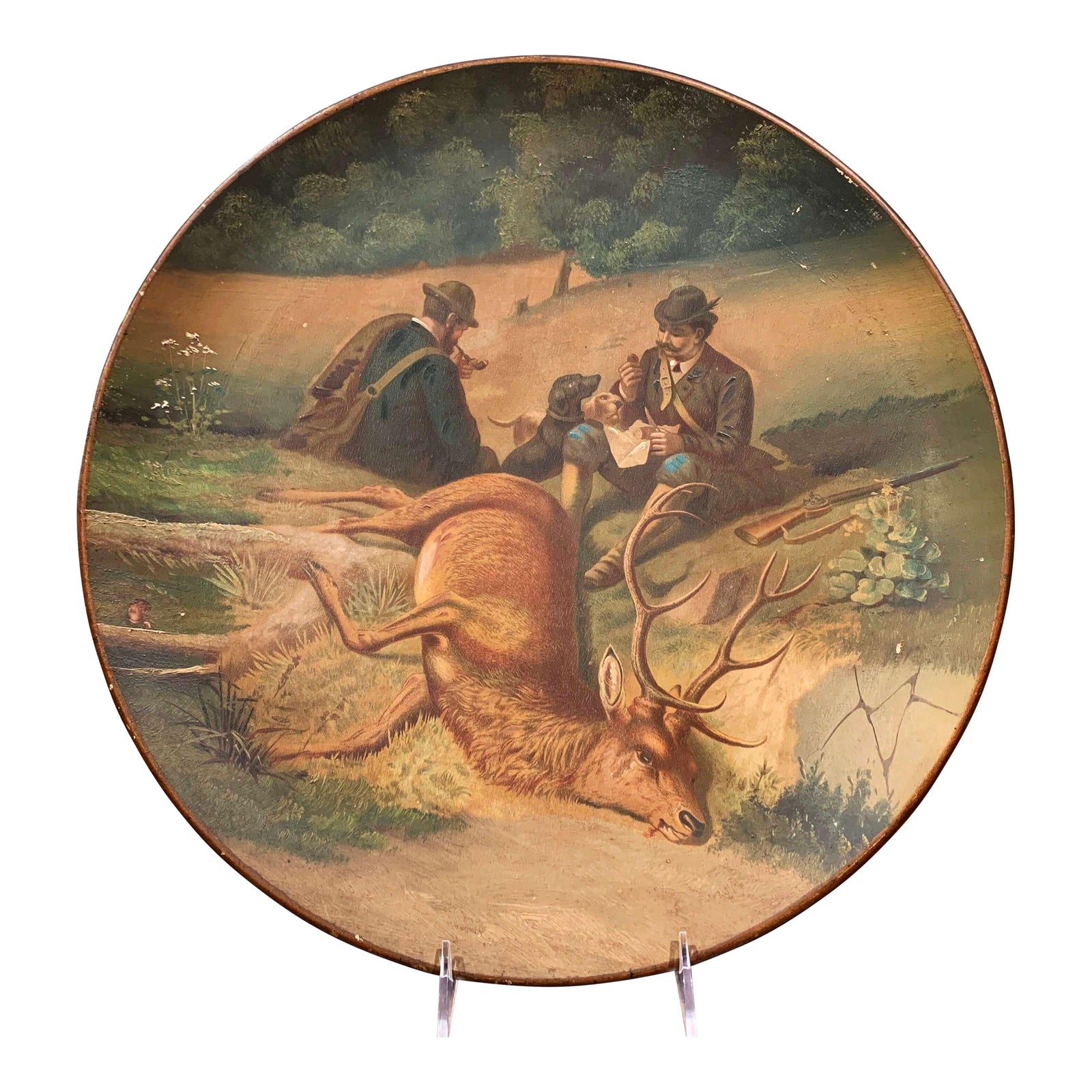 Early 20th Century German Hand Painted Ceramic Hunt Scene Wall Platter ...