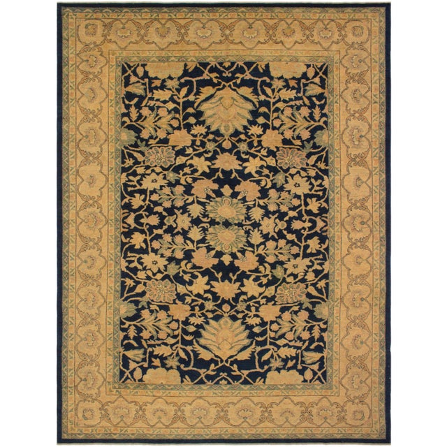 1990s Shabby Chic Kafkaz Blue/Tan Hand-Knotted Rug - 9'0 X 12'6 | Chairish