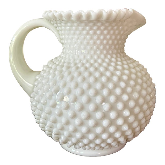 Large Vintage Fenton Hobnail Pitcher | Chairish