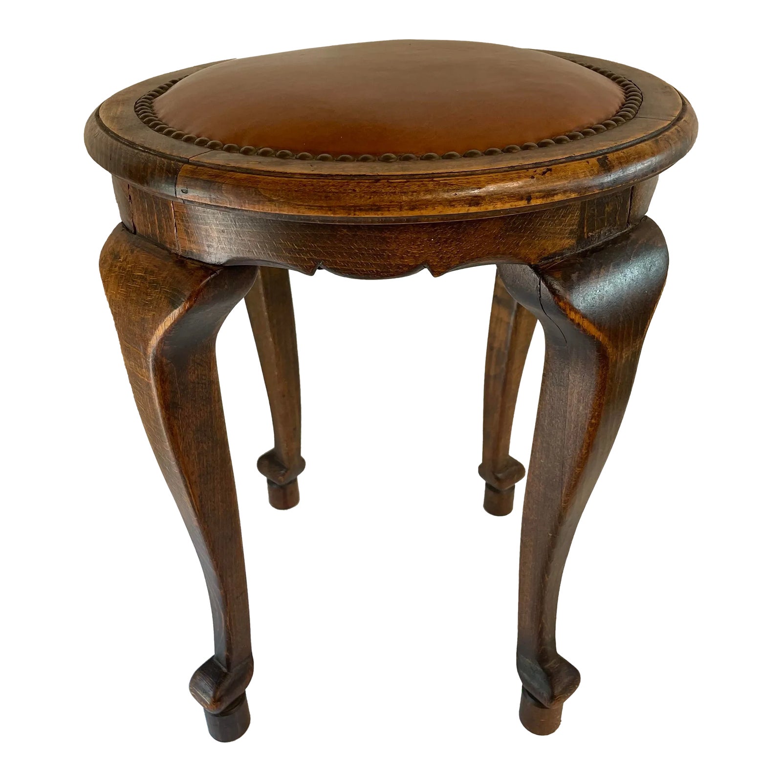 Vintage Leather Top Stool | Chairish
