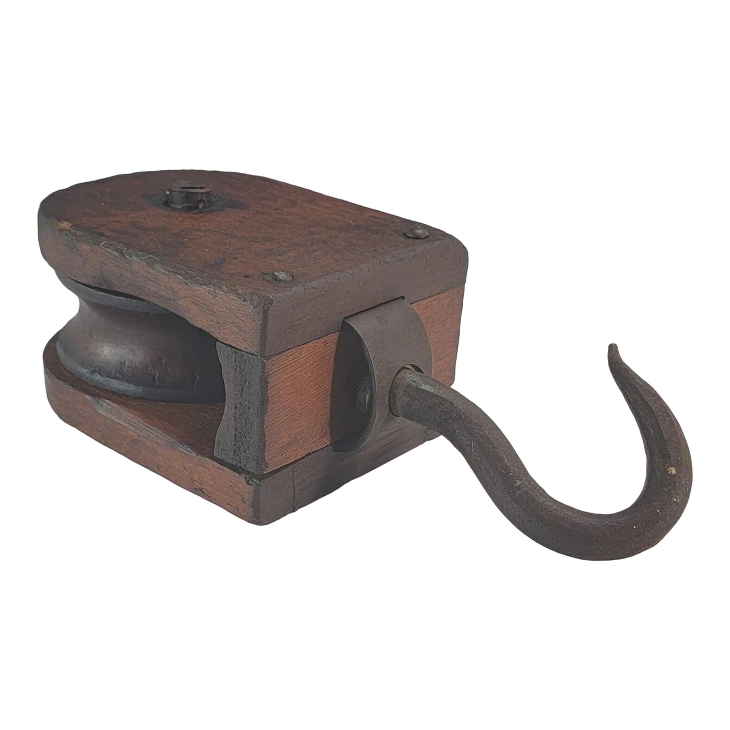 Vintage Block and Tackle Single Pulley Wood & Iron 11.5" | Chairish