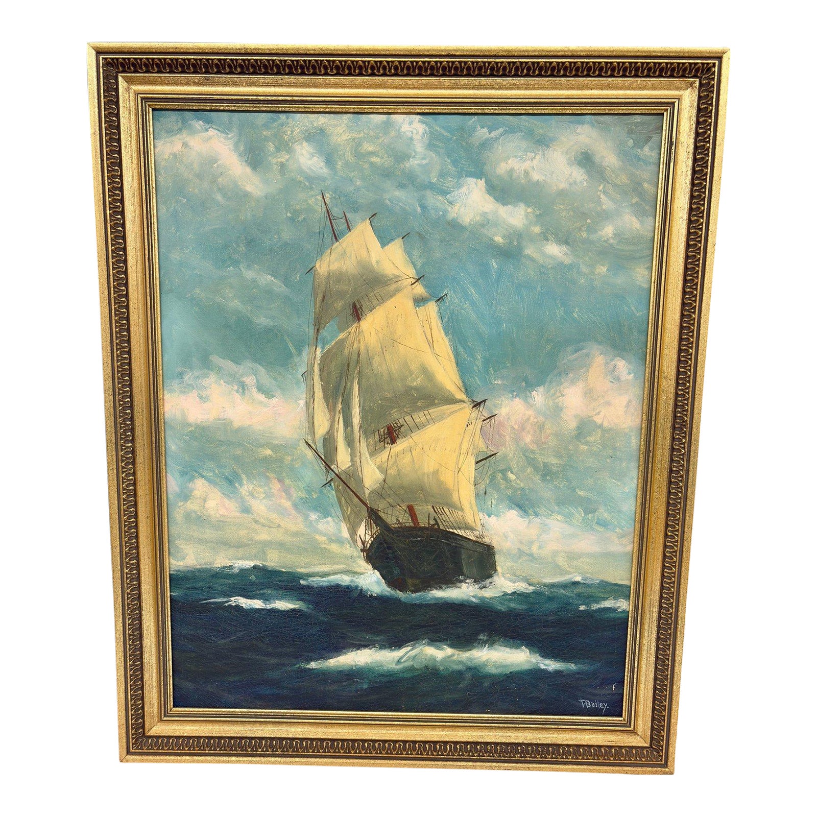 T. Bailey “Charlotte” Tall Ship Oil on Canvas – 23” X 28.5” Framed ...