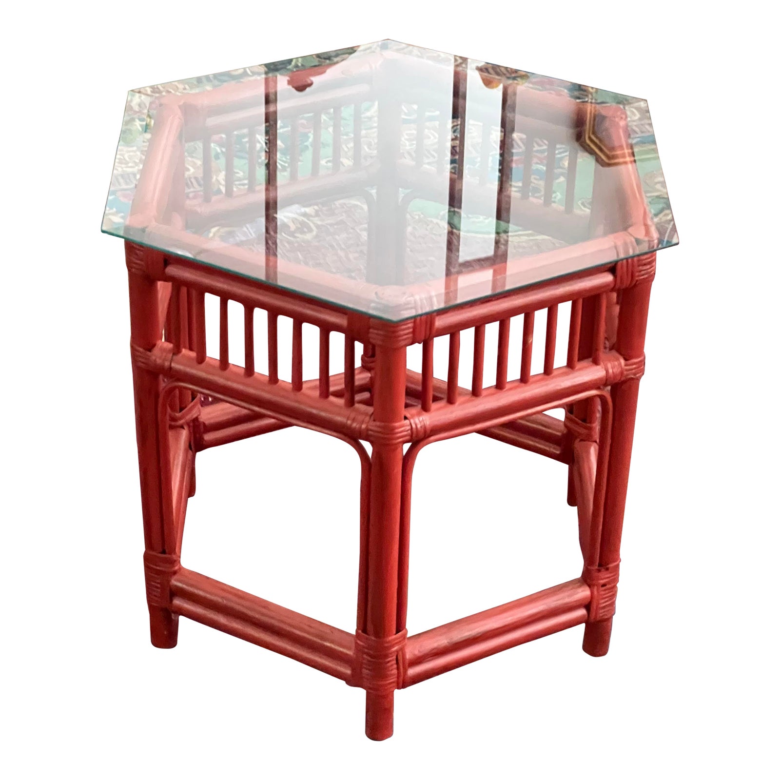 Vintage Cinnabar Chinoiserie Glass Topped Table | Chairish