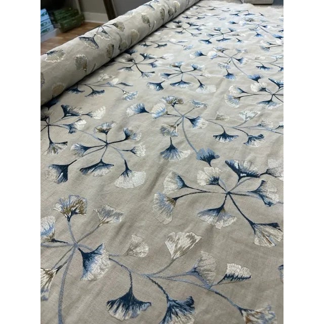 Jane Churchill Ginko Blue Embroidered Fabric - 5 Yards | Chairish