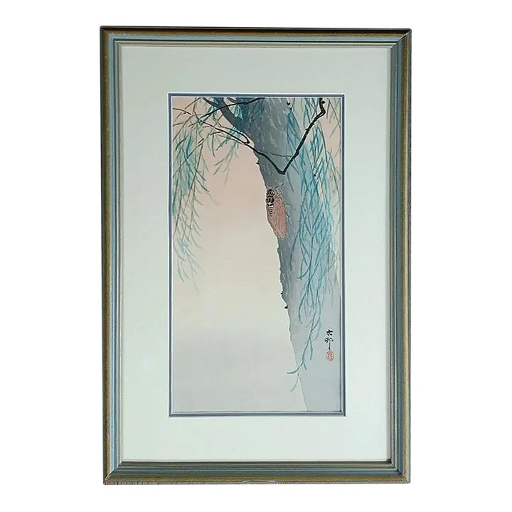Vintage Japanese Wood Block Cicada Print | Chairish