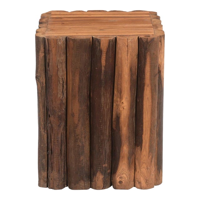Vintage Teak Wood Posts Rustic Square End Table | Chairish